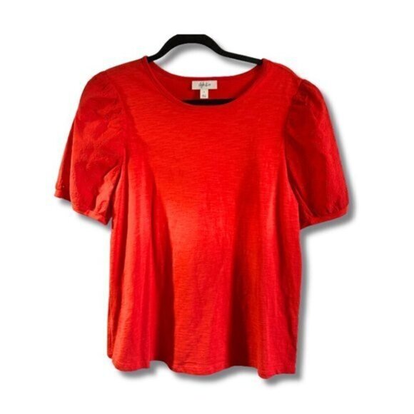 Style & Co. | Tops | Red Blouse Style Co Large Round Neck Puff Sleeves ...